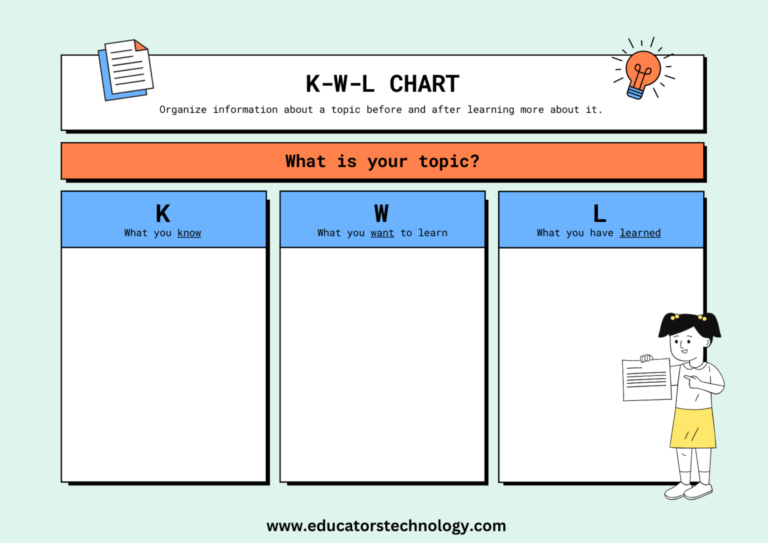 Free Printable KWL Chart Templates for Teachers - Educators Technology