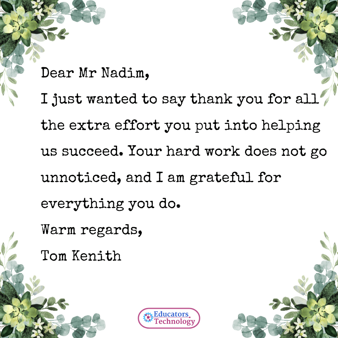 Teacher Appreciation Letter Templates - Educators Technology