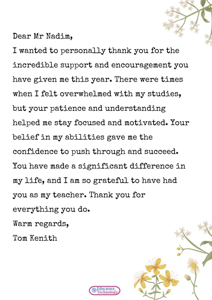 Teacher Appreciation Letter Templates - Educators Technology