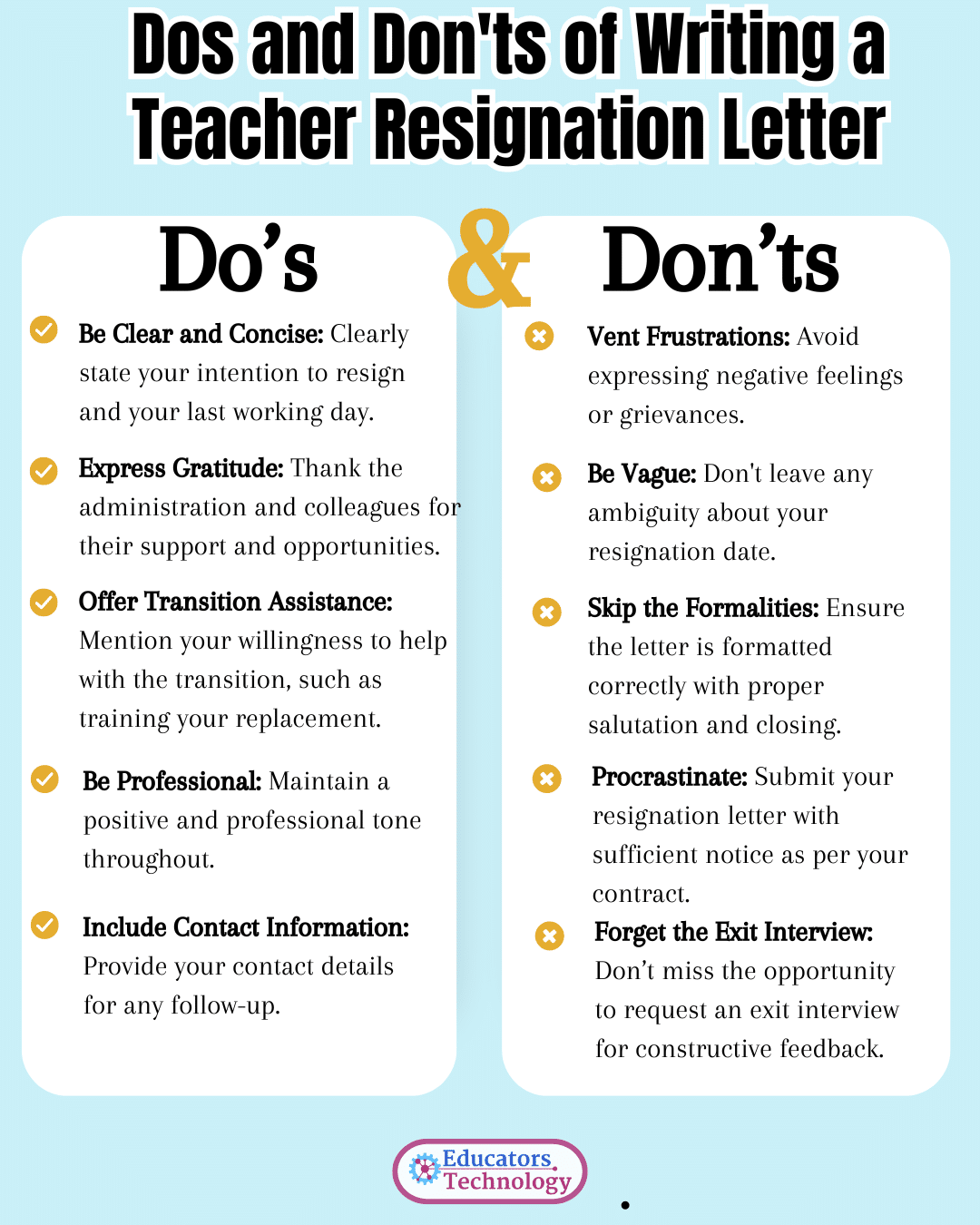 Teacher Resignation Letter Examples - Educators Technology